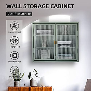 HomSof Wall Cabinet Haze Double Glass Door Detachable Shelves for Office, Dining, Living Room, Kitchen and Bathroom, Mint Green