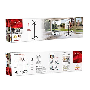 Barkan Mobile TV Cart 13-65 inch Tilt and Height Adjustment Stand, Holds Up to 80 lbs, Glossy Finish, Lockable Wheels, 5 Year Warranty, Rolling Trolley, Fits LED OLED LCD, Black