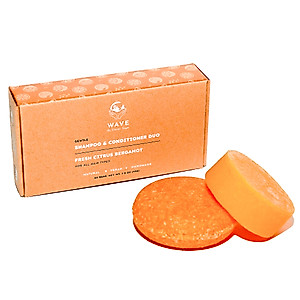 Wave Fresh Citrus Shampoo & Conditioner Bar Set - Natural & Organic Moisturizing Vegan Shampoo and Conditioner Bars for Women & Men - Long-Lasting (80-120 Uses)