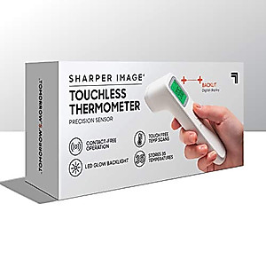 SHARPER IMAGE Digital Touchless Smart Forehead Thermometer, High-Precision Infrared Sensors, Stores 35 Readings, Touch-Free Temp Scans, Battery Powered, Built-in LED Glow Light
