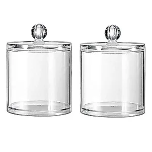 2Pcs Transparent Acrylic Qtip Holder Cotton Swab Organizer Bathroom Canister Storage Organization Makeup Organizer with Lid for Cotton Ball Cotton Swab Cotton Round Pads