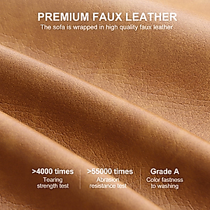 ELUCHANG 85" Faux Leather Sofa Couches, 3 Seater Mid-Century Modern Sofa with Extra Deep Seats,Upholstered Sofa Cushion&Removable Cover,Comfy Sofa Couch for Small Space Living Room Apartment,Brown