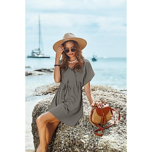 Ekouaer Women's Cover Ups Casual Swimsuit Coverups Flowy Tie Waist Beach Cover Up Dress(Grey, Large)