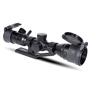 Monstrum 3-9x32 AO Rifle Scope with Illuminated Range Finder Reticle and Parallax Adjustment | ZR255 H-Series Offset Scope Mount | Monstrum Flip Up Lens Cover Set | Bundle