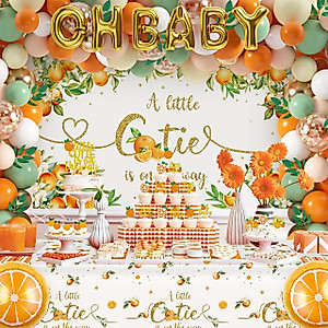 Little Cutie Baby Shower Decoration Cuties Orange Theme Birthday Party Supplies A Little Cutie is On The Way Backdrop Tablecloth Baby Boxes Balloon Garland for Tangerine Fruit 1st Baby Shower (Orange)