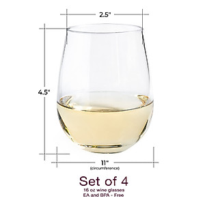 Vinjoy Unbreakable Stemless Plastic Wine Glasses 16 Ounce (Set Of 4) - Extra Durable for Red and White Wine - Reusable Shatterproof Tritan Indoor Outdoor Party Cups - Dishwasher Safe - Bar Glassware