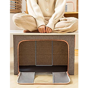 Clothes Storage Organizer with Metal Frame (Set of 2), Extra Large 66L | Foldable Storage Bin Boxes with Clear Window | Stackable, Moisture Proof, Dust Proof | Strong Carry Handles for Clothing, Bedding, Blanket, Closet | Clothes Storage (Grey)