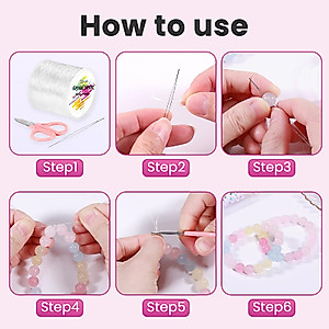 Tilhumt 1mm Elastic String, 328Feet Stretchy Bracelet Crystal String with 2 Beading Needles and 1 Scissors for Beading and Jewelry Making