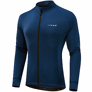qualidyne Men's Winter Cycling Jersey Long Sleeve Fleece Thermal Bike Jacket Full Zip Biking Bicycle Shirt Cold Weather Blue