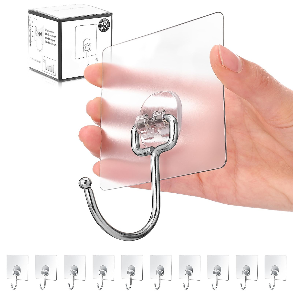 Antimbee 10-Pack All-Purpose Large Adhesive Hooks, Heavy Duty Hold 37 lb(Max) Wall Hooks for Hanging, Large Waterproof Stick on Hooks for Organization
