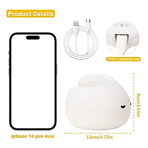 POQCCT Decor Night Light for Kids USB Rechargeable Cute Bunny LED Lamp with Timer & Touch Control Rabbit Shape Dimmable Warm Night Lights for Baby Breastfeeding Sleep Nursery Soft Eye Caring