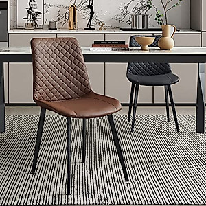 seonyou Brown Dining Chairs Set of 6 for Kitchen Dining Room, Upholstered Leather Mid Century Modern Dining Chair