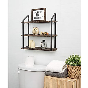 Mkono Floating Wall Shelves 3 Tier 17 Inch Rustic Hanging Shelf with Metal Bracket Wall Mount Wood Storage Display Shelves for Living Room Bathroom Bedroom Kitchen Office,Medium