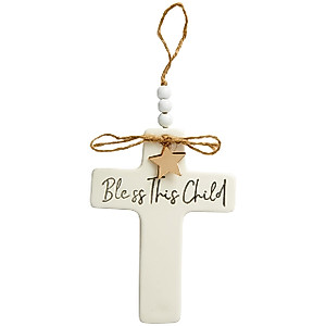 C.R. Gibson BCC-21544 Bless This Child Ceramic Baby Cross Religious Nursery Décor, 4.5" W x 6.5" H, Multicolor