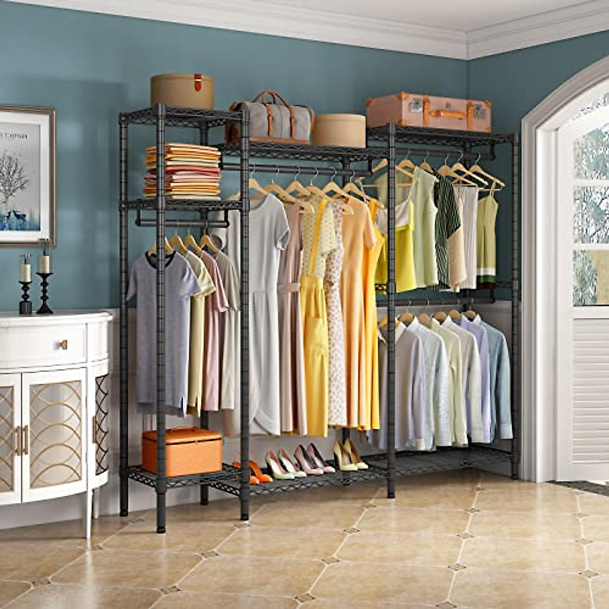 VIPEK V6 Wire Garment Rack Heavy Duty Clothes Rack for Hanging Clothes, Metal Freestanding Closet Wardrobe Rack, 71.2" L x 14.6" W x 76.8" H, Max Load 660lbs, Medium Size (Black)