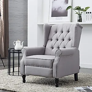 Artechworks Tufted Fabric Push Back Arm Chair Recliner Single Reclining Fabric for Adjustable Club Chair Home Theater Padded Seating Living Room Lounge Modern Sofa Grey