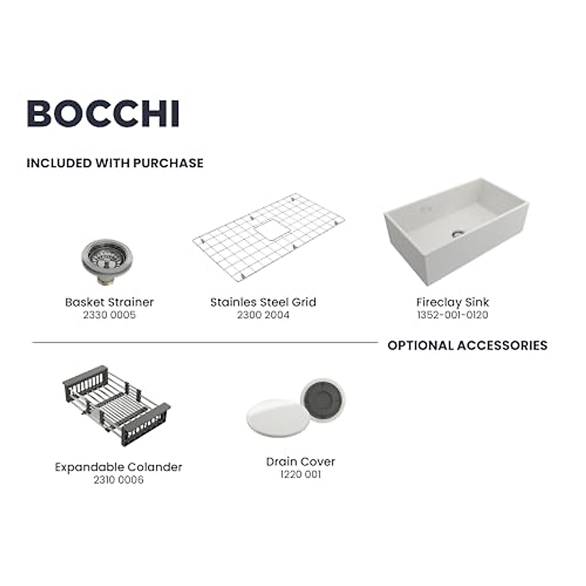 BOCCHI Contempo Farmhouse Apron Front Fireclay 33 in. Single Bowl Kitchen Sink with Protective Bottom Grid and Strainer in White