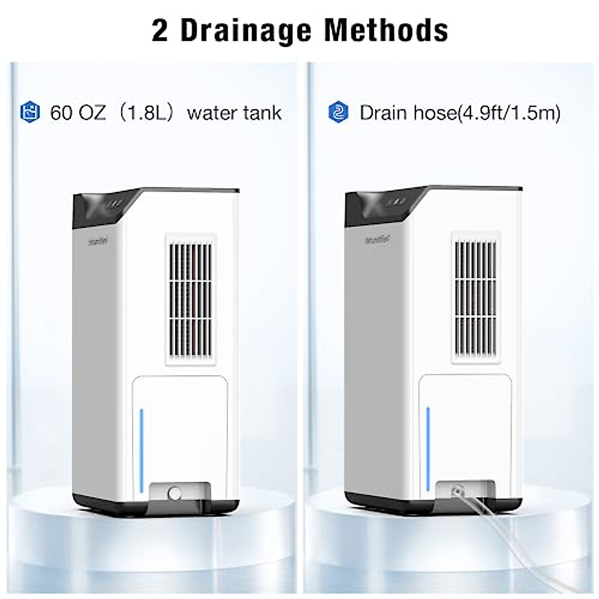 Dehumidifier for Home with Drain Hose, 68OZ Water Tank, Dual Semiconductor, Auto Shut off, Auto Defrost,Portable Dehumidifier for Bedroom, Bathroom, RV, Basement, Closet