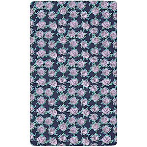 Rose Themed Fitted Mini Crib Sheets,Portable Mini Crib Sheets Soft & Stretchy Fitted Crib Sheet-Baby Sheet for Boys Girls,24“ x38“,Indigo Aqua Lilac