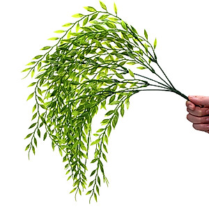 LoveniMen Artificial Weeping Willow, Plastic Plants Greenery Shrubs, Fake Hanging Vine Ivy Garland Outdoor Indoor Home Garden Verandah Parterre Wall Baskets Table Decoration UV Resistant 4 pcs