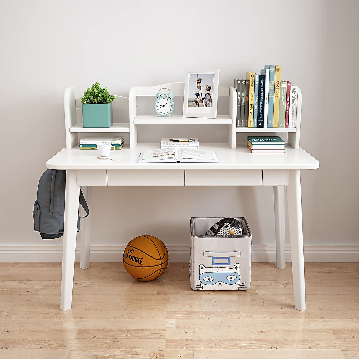 BALANBO Kid's Desk Kid's Table with Drawers and Bookshelf Wooden Kid's Media Desk Student Learning Computer Workstation and Writing Desk (White…