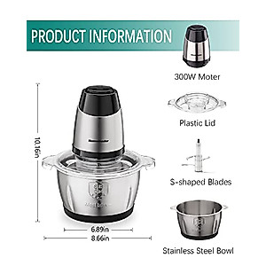 Meat Grinder Electric Food Chopper Processor by Homeleader 8 Cup Chicken Grinder Chopper with Stainless Steel Bowl for Lean Ground Meat Vegetables Fruits Nuts Ice Fast and Slow 2 Speeds 4 Sharp Blades Pure Copper Motor