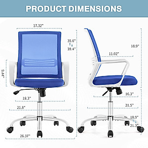 AFO Home Office Desk Chair with Ergonomic Lumbar Supportive Armrest, Mid Back, Tilting Function, Breathable Mesh and High Resilience Sponge Swivel Rolling, Adjustable Height, Navy Blue