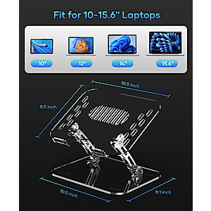 Lpoake 𝟮𝟬𝟮𝟯 𝗨𝗽𝗴𝗿𝗮𝗱𝗲𝗱 Acrylic Laptop Stand for Desk Clear Laptop Riser Adjustable Height White Computer Stand for Laptop Compatible with 10 to 15.6 Inches Laptops(Transparent)