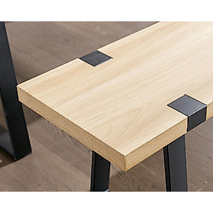 VESCASA 60" Wood Dining Bench with Black Metal Legs for Dining Room, Kitchen, Natural Oak