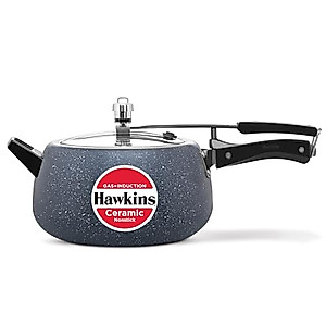 Hawkins 5 Litre Ceramic Nonstick Pressure Cooker, Induction Inner Lid Cooker, Granite Contura shaped Cooker, Best Cooker, Blue (ICC50)