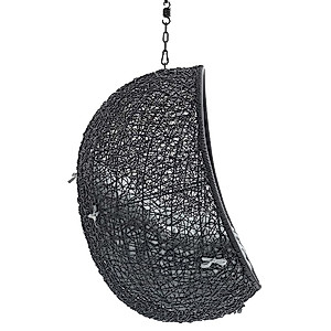 Modway EEI-3635-BLK-GRY Encase Wicker Rattan Outdoor Patio Swing Chair with Hanging Steel Chain in Black Gray