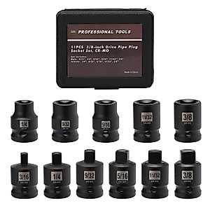 Mayouko 11PCS 3/8" Drive SAE Pipe Plug Socket Set, Tapered Male Square Drive, Chamfered Female Square Drive, CR-MO