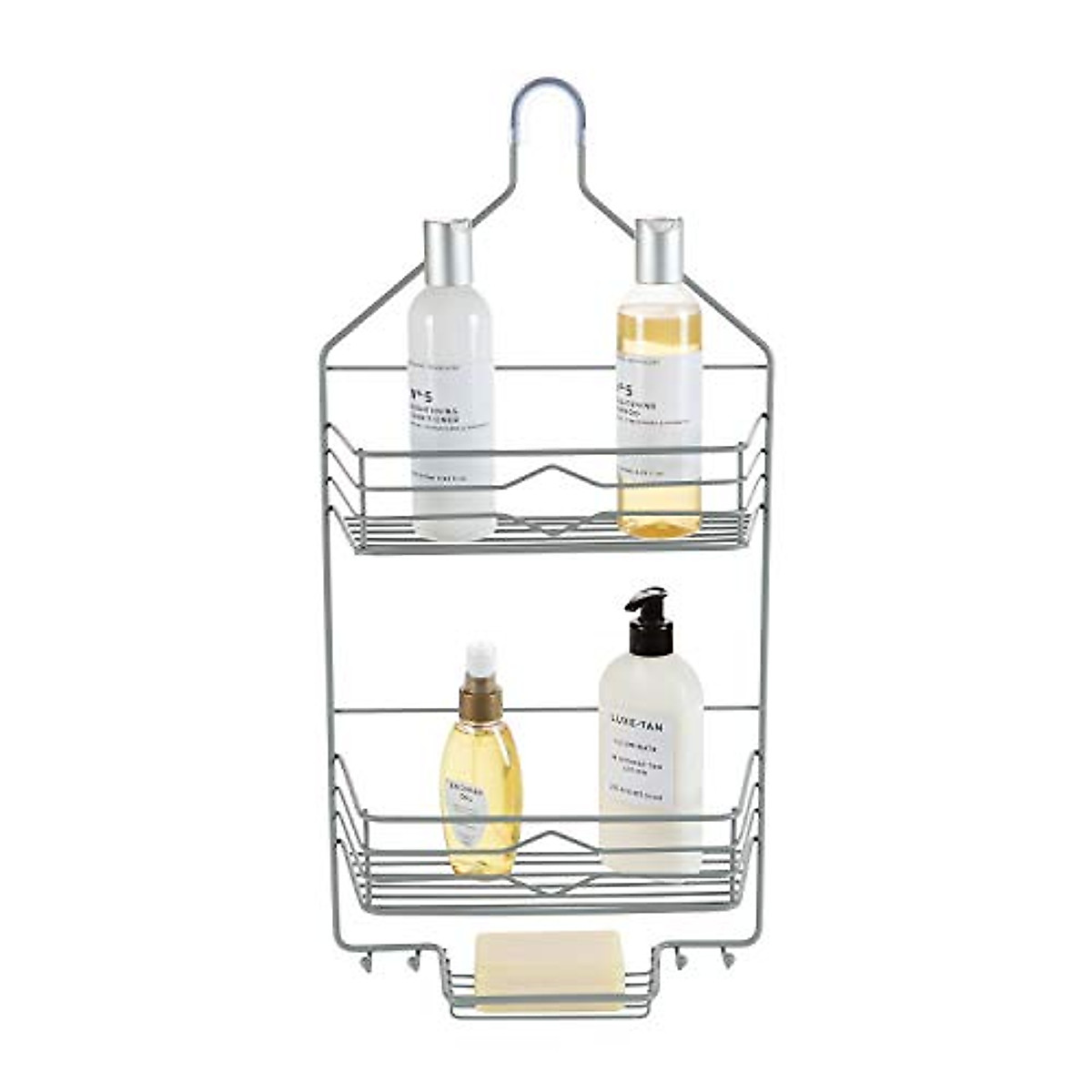 Bath Bliss Aztec Hanging Shower Caddy | Bathroom Storage & Organization | Shower Head Hang | Holds Large Bottles | Accessory Hooks | Suction Cup Backing | Grey