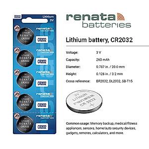 Renata CR2032 Batteries - 3V Lithium Coin Cell 2032 Battery (10 Count)