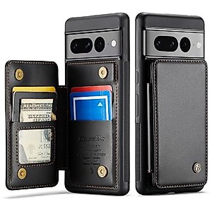 for Google Pixel 7 Pro Case with Card Holder, Wallet Case for Women Men with RFID Blocking, Durable Leather Kickstand Magnetic Clasp Shockproof Phone Case for Google Pixel 7 Pro (Black)