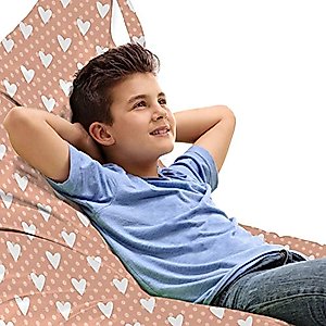 Lunarable Valentine Lounger Chair Bag, Pattern with White Hearts and Pastel Polka Dots Romantic Retro, High Capacity Storage with Handle Container, Lounger Size, Pale Pink White Peach