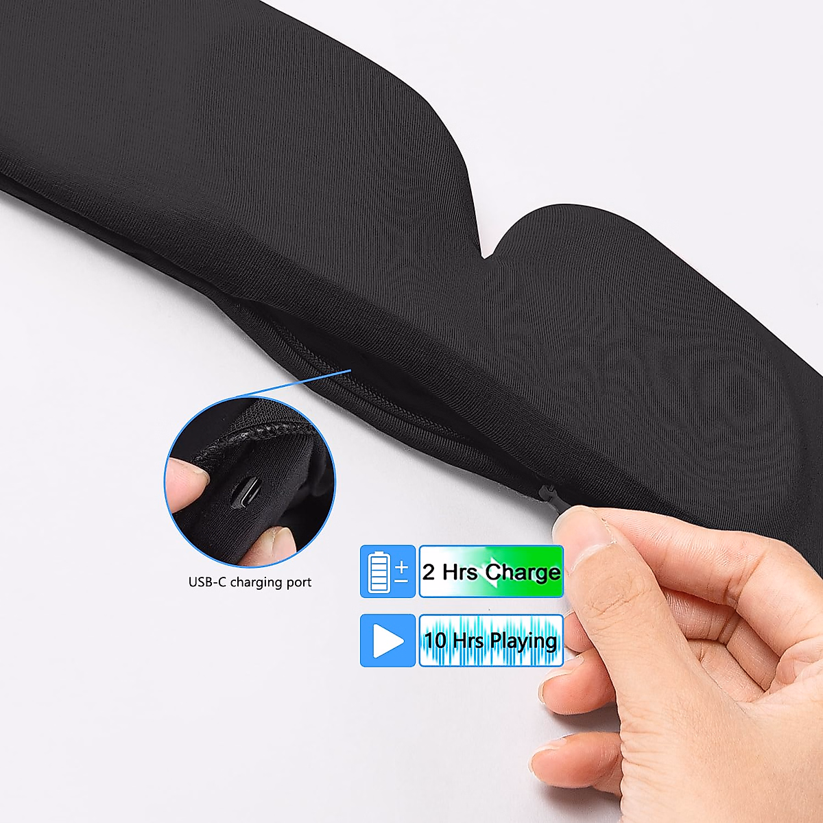 ALASKA BEAR Sleep Headphone Headband Bluetooth 5.2 HD Stereo Noise Reduction Eye Contour Built-in Mask w/Thin Speakers Wireless Audio Sports Headgear (Black Ⅰ)