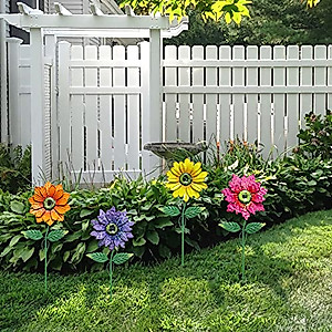 hogardeck Metal Flower Decorative Garden Stakes,4 Pcs 20" Outdoor Garden Decor Shaking Head Sunflowers Daisy Ornament, Yard Art Spring Decorations for Patio Lawn