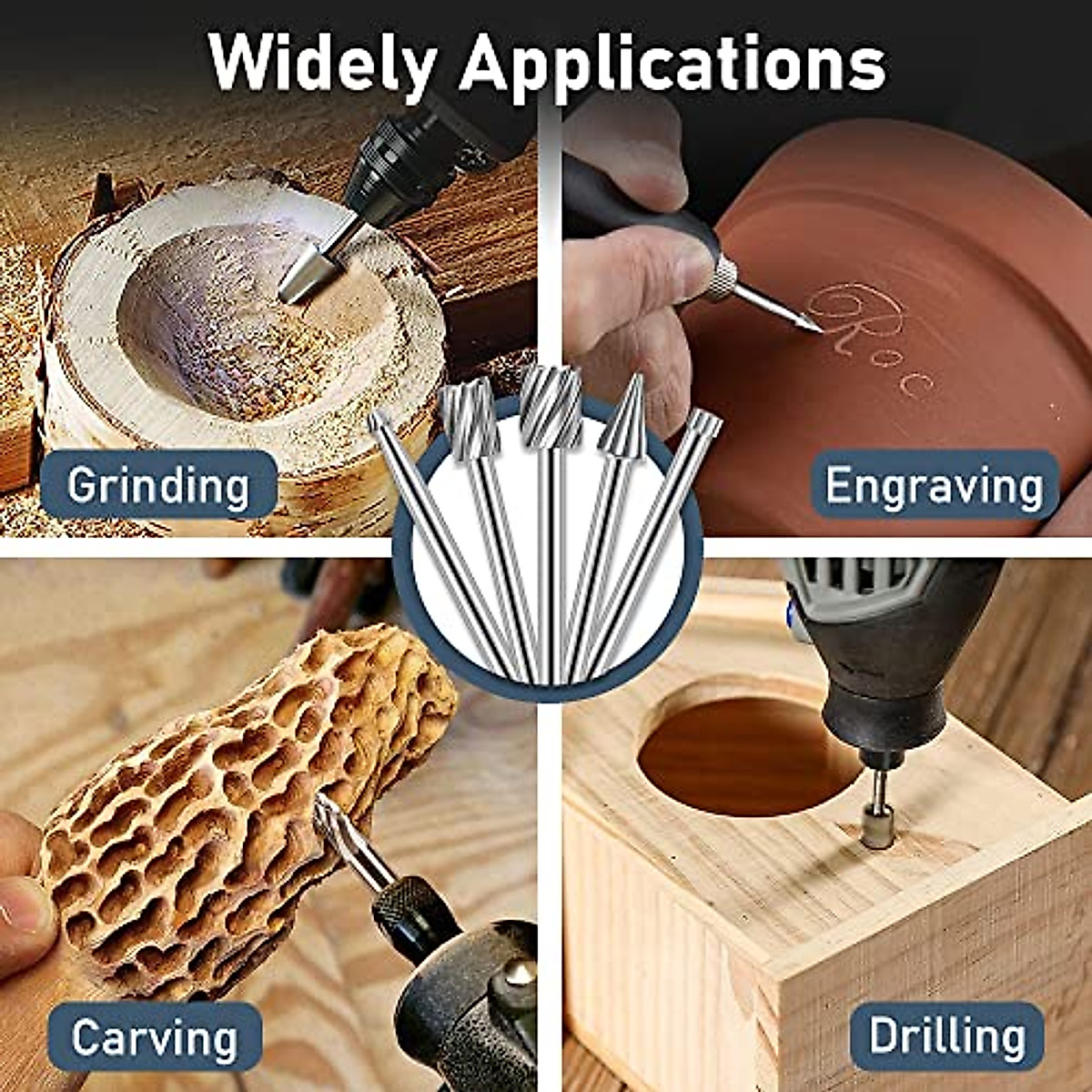 Engraving Router Bit Carving Bits, 20 PCS HSS Rotary Tool Accessories Rotary Bits Burr Set with 1/8’’(3mm) for DIY Woodworking, Carving, Engraving, Drilling