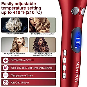 MIUOPUR Automatic Hair Curling Iron with Ceramic Ionic Barrel, Smart Anti-Stuck, Auto Rotating Hair Curling Wand with Temperature Display and Timer, Professional Hair Curler Styling Tool - Red