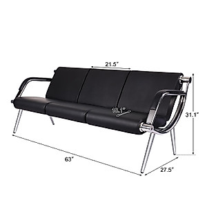 Kinfant 5-Seat Waiting Room Chairs Sofa Furniture - Office Guest Reception Chair with Armrest for Waiting Room Airport Hospital Bank (Black - PU)