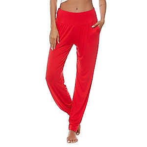 AvaCostume Women's Loose Yoga Harem Workout pants with Pockets Red S