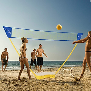 Goplus Portable Badminton Net Set, Volleyball Badminton Net with Storage Base, Rackets, Shuttlecocks, Freestanding Badminton Combo Set for Backyards, Beach, Family Outdoor Games (10FT- 4 Rackets)