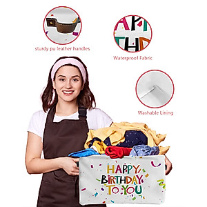 Happy Birthday to YOU Waterproof Fabric Storage Basket for Organizing Bedroom Bathroom Laundry Room Collapsible Storage Bins Birthday Party Gifts Decorative Shelf Basket for Gifts Empty