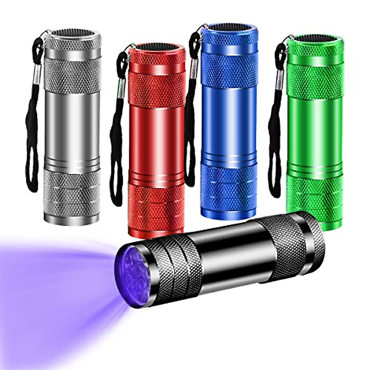 yikosam 5 Pcs UV Black Light Flashlights, 9 Led 395-400nm Mini Blacklight Handheld Portable Torch Pet Urine Detector for Bed Bug, Hair, Dog Cat Urine and Stains Batteries Included