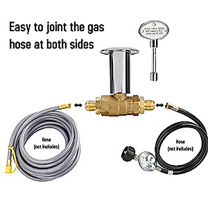 Roastove 1/2-Inch Straight Quarter-Turn Shut-Off Valve Kit, for Natural Gas Fire Pits with Flange and 3 Inches Key, Chromed