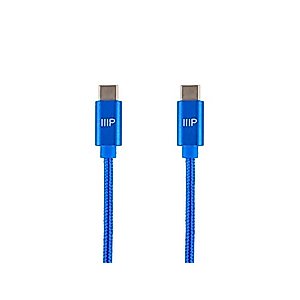Monoprice USB 2.0 Type-C to Type-C Charge and Sync Nylon-Braid Cable - 10 Feet - Blue, Up to 3 Amps/60 Watts - Palette Series