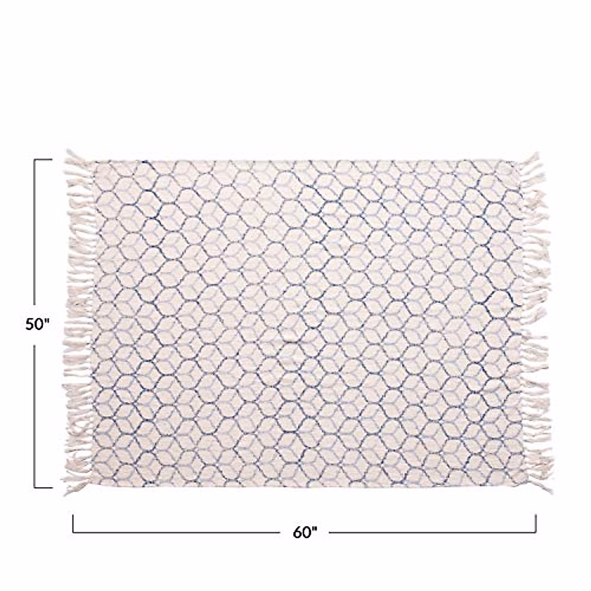 Creative Co-Op Stonewashed Cotton Blend Ogee Pattern & Tassels, Blue & Cream Color Throw