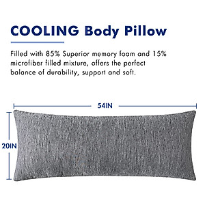 MIULEE Long Body Pillow for Adults ,Memory Foam Cooling Body Pillow for Bed Full Body Pillow for Back/Stomach/Side Sleeper 20x54 Inch Grey