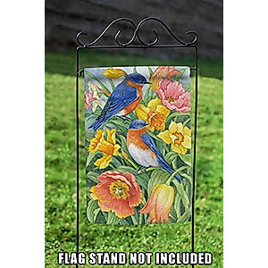 Toland Home Garden 119968 Eastern Bluebirds Spring Flag 12x18 Inch Double Sided Spring Garden Flag for Outdoor House Bird Flag Yard Decoration
